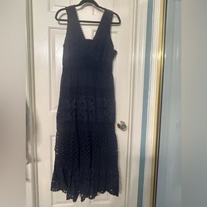 Reba | Dresses | Reba Navy Blue Eyelet Dress Sz L Nwot | Poshmark